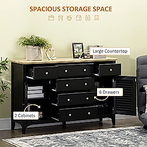 HOMCOM Sideboard Buffet Cabinet with Storage Drawers, Rubber Wood Top and Adjustable Shelves, Kitchen Cabinet Coffee Bar Cabinet, Black