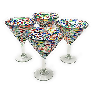 Mexican Hand Blown Glass – Set of 4 Hand Blown Modern Margarita Glasses - Confetti Rock (12 oz)