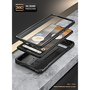 Poetic Revolution Series Case Compatible with Pixel 6A 5G, Built-in Screen Protector Work with Fingerprint ID, Full Body Rugged Shockproof Protective Cover Case with Kickstand, Black