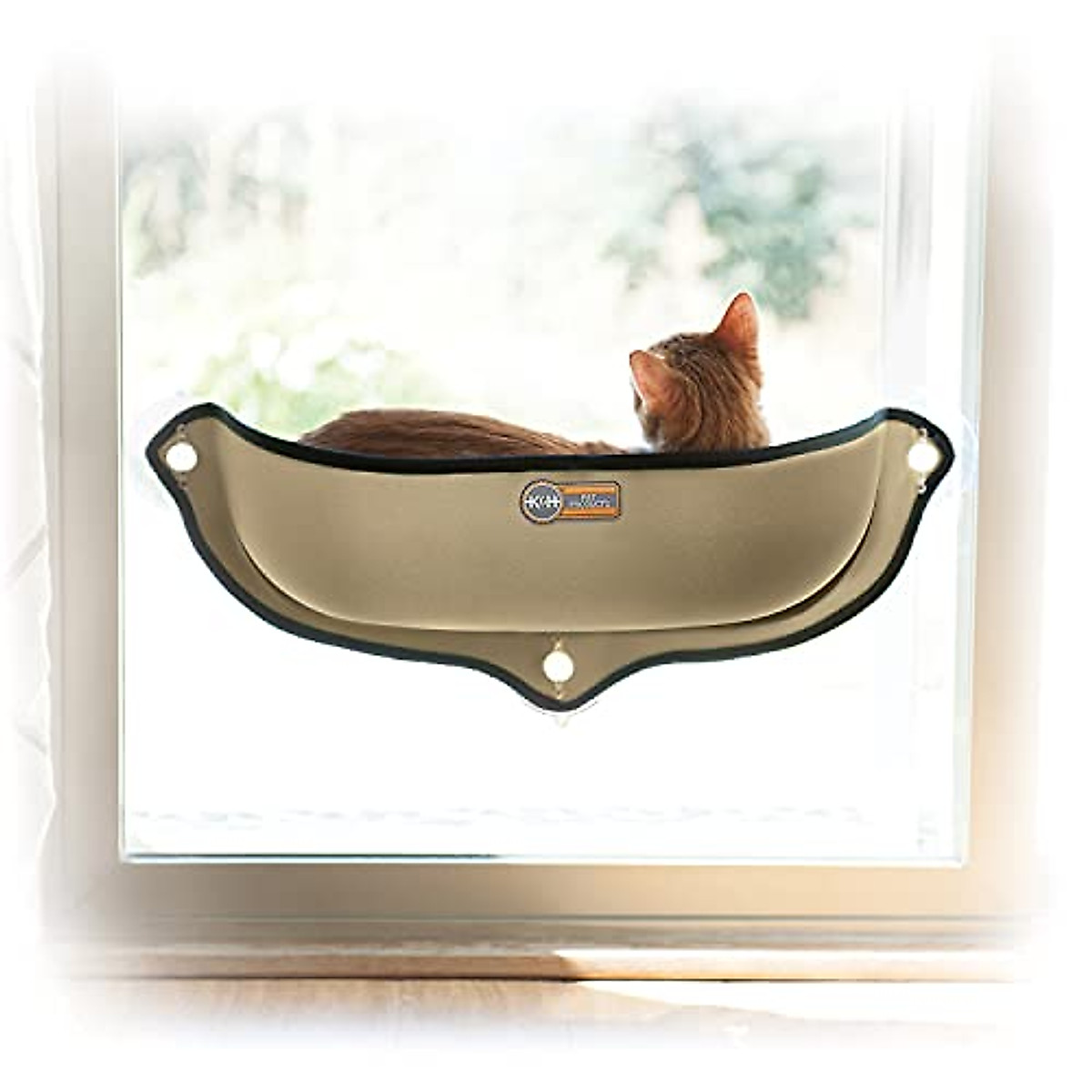 K&H PET PRODUCTS EZ Mount Window Mounted Cat Bed, Cat Window Hammock, Sturdy Cat Window Perch, Cat Window Bed Cat Furniture - Tan Cat Window Bed