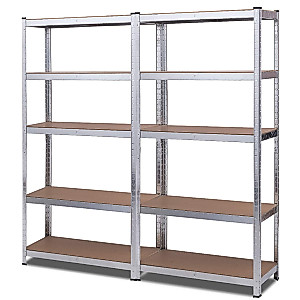 Giantex 2 Pieces Shelving Rack Storage Shelf Steel Garage Utility Rack 5-Shelf Adjustable Shelves Heavy Duty Display Stand for Books, Kitchenware, Tools Bolt-Free Assembly 36"x 16"x 72'', Silver