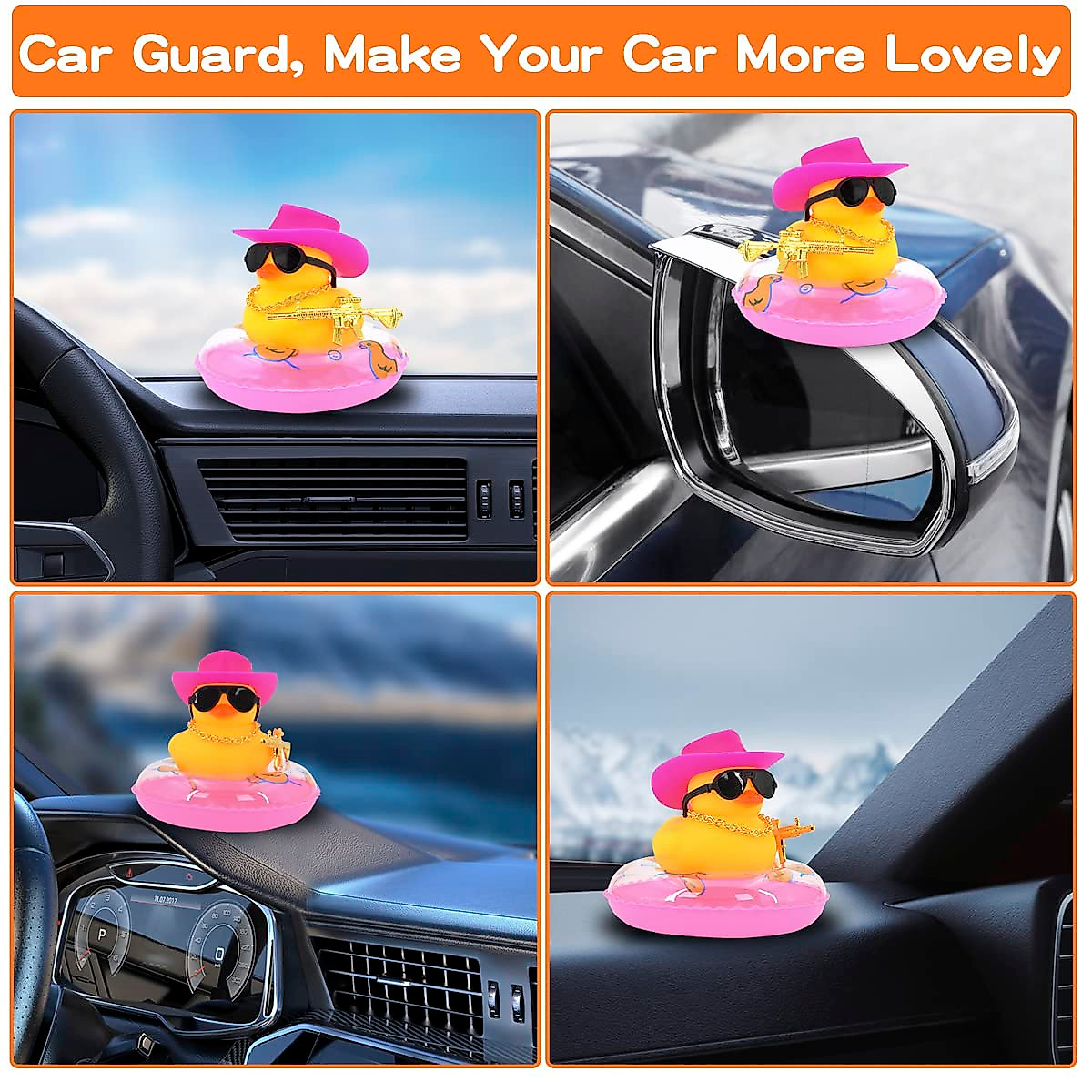 Rubber Duck for Car - Car Duck Decoration Dashboard, Rubber Duck Toy Car Ornament, Car Accessories Duck with Mini Sun Hat Swim Ring Necklace and Sunglasses for Party Favors, Birthdays, Bath Time