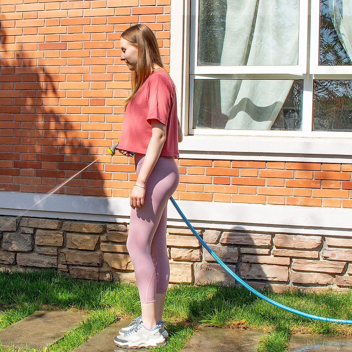 Fevone Garden Hose 100 ft x 5/8", Drinking Water Safe, Heavy Duty Water Hose, Flexible and Lightweight, Hybrid Hose Kink Free, Easy to Coil, Solid Aluminum Fittings - No Leak