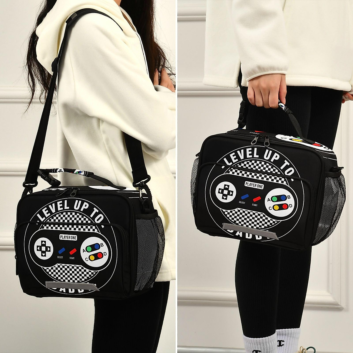 Joystick Gamepad Console Lunch Bag for Women Men Level Up To Daddy Quote Insulated Cooler Tote Bag with Adjustable Shoulder Strap Large Capacity Reusable Leakproof Picnic Lunch Box Outdoor for Adult O