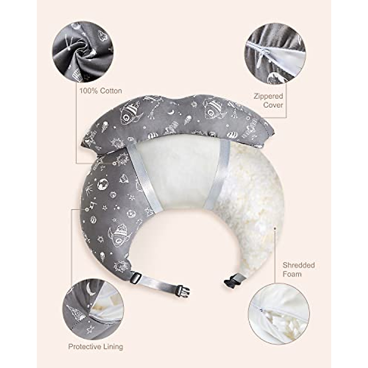 Insugar Nursing Pillow for Breastfeeding, Plus Size Shredded Memory Foam Breastfeeding Pillows for Mom and Baby, More Support with Fence Protection, Adjustable Waist Strap, Removable Cotton Cover