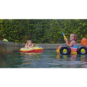 Big Summer Inflatable Fire Boat Pool Float for Kids with Built-in Squirt Gun, Inflatable Ride-on for Children Aged 3-7 Years
