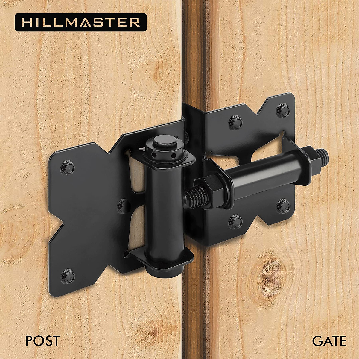 2 Pack Self Closing Gate Hinges for Wooden Fences Heavy Duty Solid Vinyl Fence Gate Closer Hinges with 22 Screws Swing Adjuster Tool 90 Degree Tension Boerboel Gate Hardware Kit Black Finish