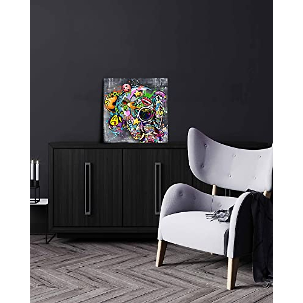 Kepgonegu Canvas Wall Art Modern Wall Decor Abstract Wall Art for Bedroom Banksy Graffiti Wall Art Ready to Hang Size 13.5" W x 13.5" H