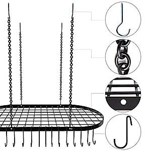 Vdomus Hanging Pot Rack Organizer - Heavy-duty Ceiling Pot Rack Storage - Mounted Kitchen Overhead Pots Holder - Multi-Purpose Kitchen Cookware, Utensils Hanger - 15 Hooks, 33 x 17 inches