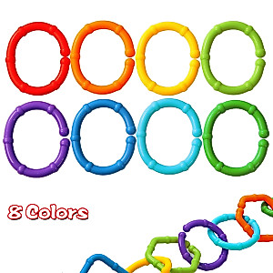 RAINBOW TOYFROG Baby Links Rings - 35 Geometric Linking Chains Ring Toys for Baby - Safe Infant Toys for Teething and Sensory Development - Car Seat & Stroller Toys for Infants & Toddlers