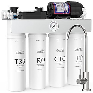 SimPure Tankless UV Reverse Osmosis System, NSF/ANSI 58 Certified, RO Water Filter System Under Sink 400 GPD, 8 Stage Water Filtration, Near 0 TDS, BPA Free, 1.5:1 Pure to Drain, Built-in Pump