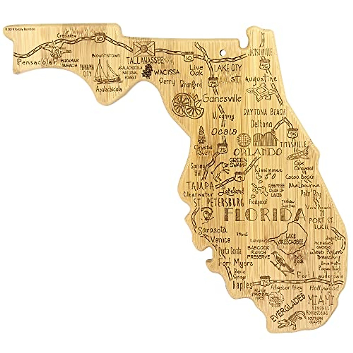 Totally Bamboo Destination Florida State Shaped Serving and Cutting Board, Includes Hang Tie for Wall Display