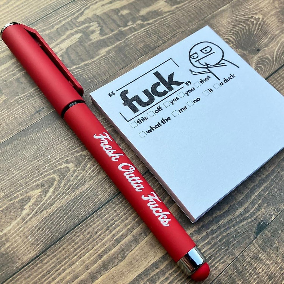 WAKIWI Fresh Outta Fucks Pad and Pen, Snarky Novelty Office Supplies,Funny Desk Accessory Gel Pen With Notepad,Humor Gifts for Friends Colleagues Boss (Notepad)