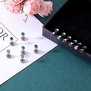 ZS 12 Pairs CZ Ear Stud Mixed Colors Cartilage Earrings Set Stainless Steel Barbell Studs Earrings Helix Tragus Piercing (Butterfly Push Backs,20g(0.8mm))