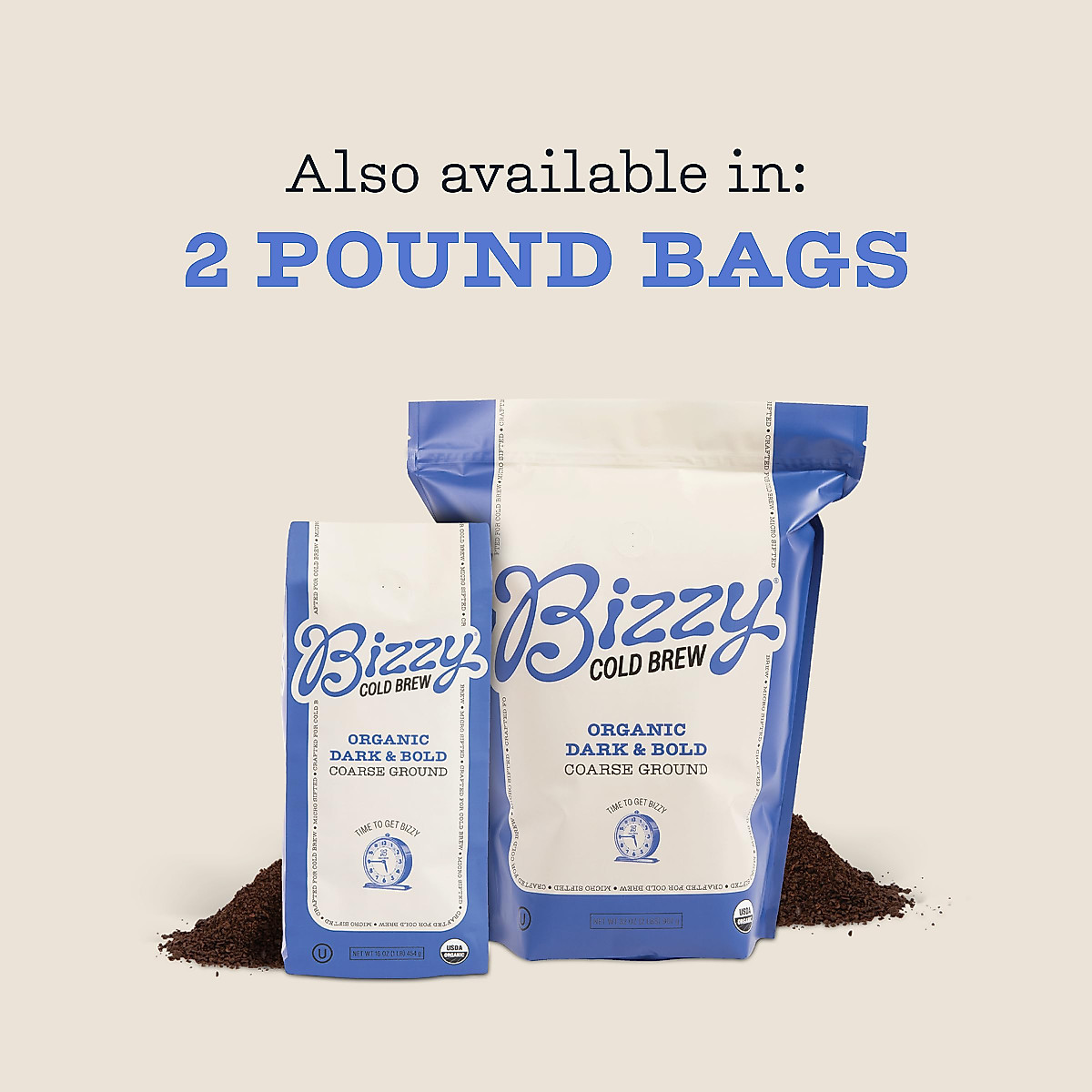 Bizzy Organic Cold Brew Coffee | Dark & Bold Blend | Coarse Ground Coffee | Dark Roast | Micro Sifted | Specialty Grade | 100% Arabica | 1 LB