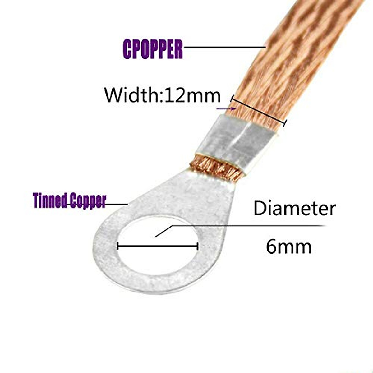 11.8'' Universal Automotive Heavy Duty Engine Braided Copper Ground Strap (Pack of 5)