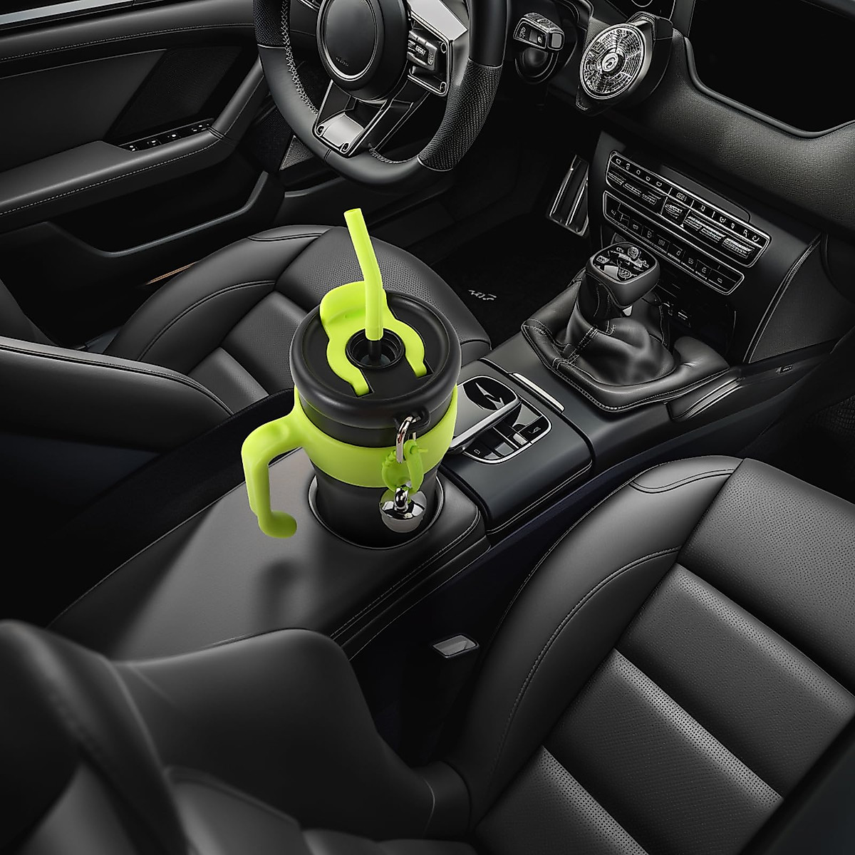 40 oz Tumbler with Handle, Stainless Steel Double Wall Vacuum Bottle Travel Mug, 100% Leakproof Insulated Tumbler with Straw and Lid, Reusable Coffee cup for gift (Black)