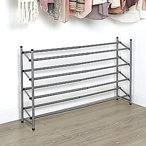 The Lakeside Collection Expandable 4-Tier Shoe Rack with Rubber Feet for Indoors - Silver