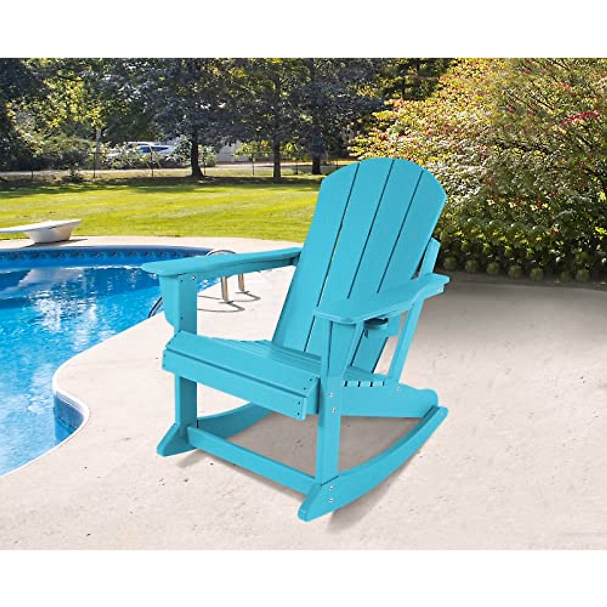 ABCPATIO Adirondack Rocking Chairs Weather Resistant Outdoor Patio Chair with Cup Holder, Seat Width 21.6" Turquoise