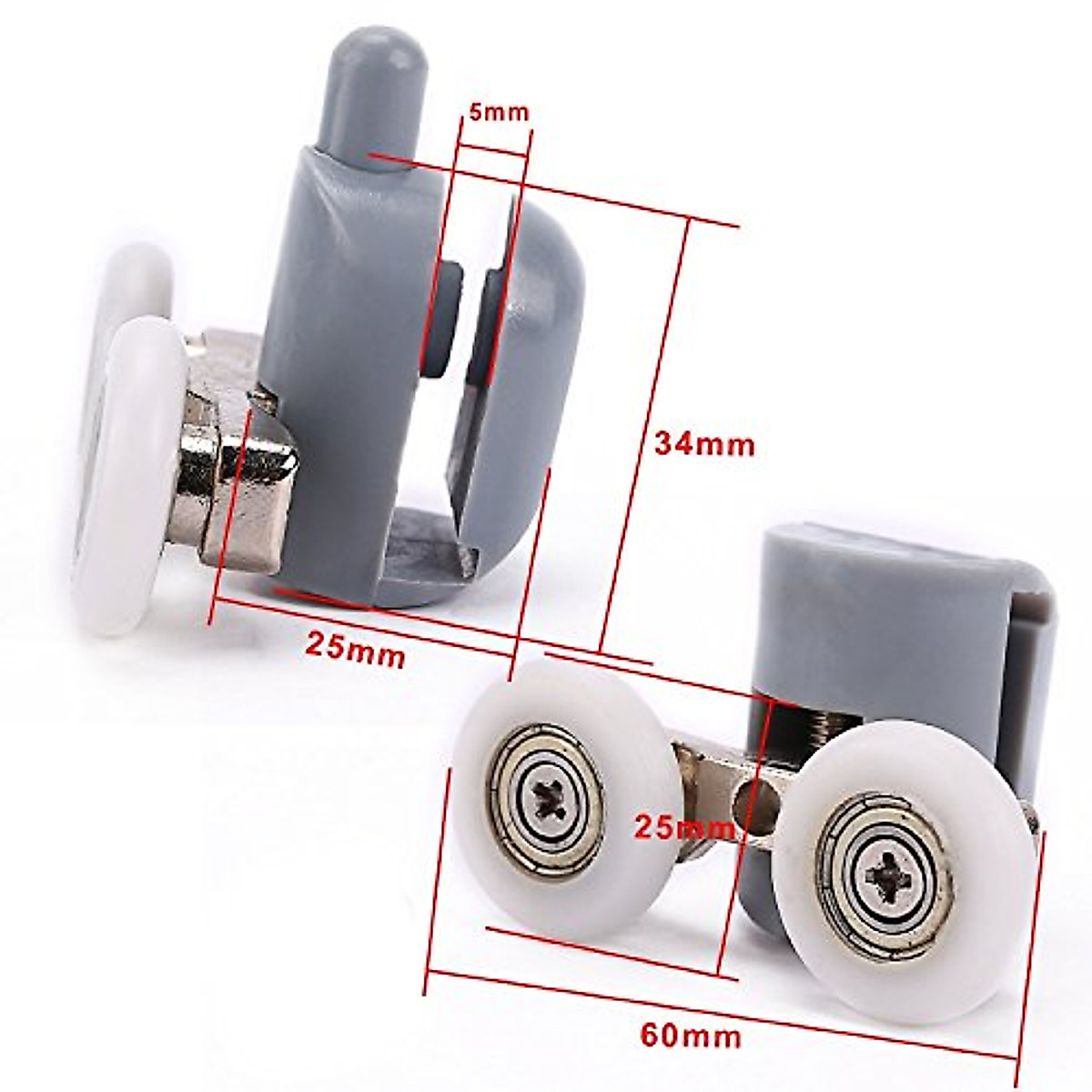 Shower Door Wheels, Lance Home 8Pcs Double Twin Top / Bottom Shower Door Rollers / Runners / Pulleys / Wheels Bathroom Replacement Parts 25mm Diameter