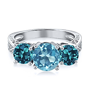 Gem Stone King 925 Sterling Silver Swiss Blue and London Blue Topaz 3-Stone Ring For Women (2.40 Cttw, Gemstone Birthstone, Available In Size 5, 6, 7, 8, 9)