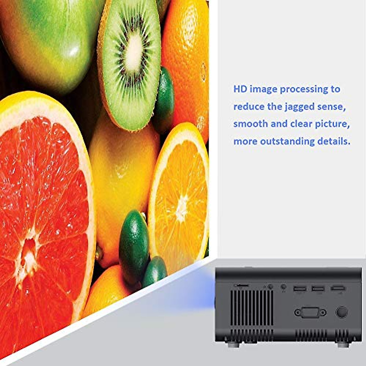 ASHATA Video Projecto,Mini Portable LED 4K 1080P Smart Projector ,HD LED 3D Video Projector HDMI USB VGA AV Home Theater Projector 480P Standard Version 110-240V (Black )