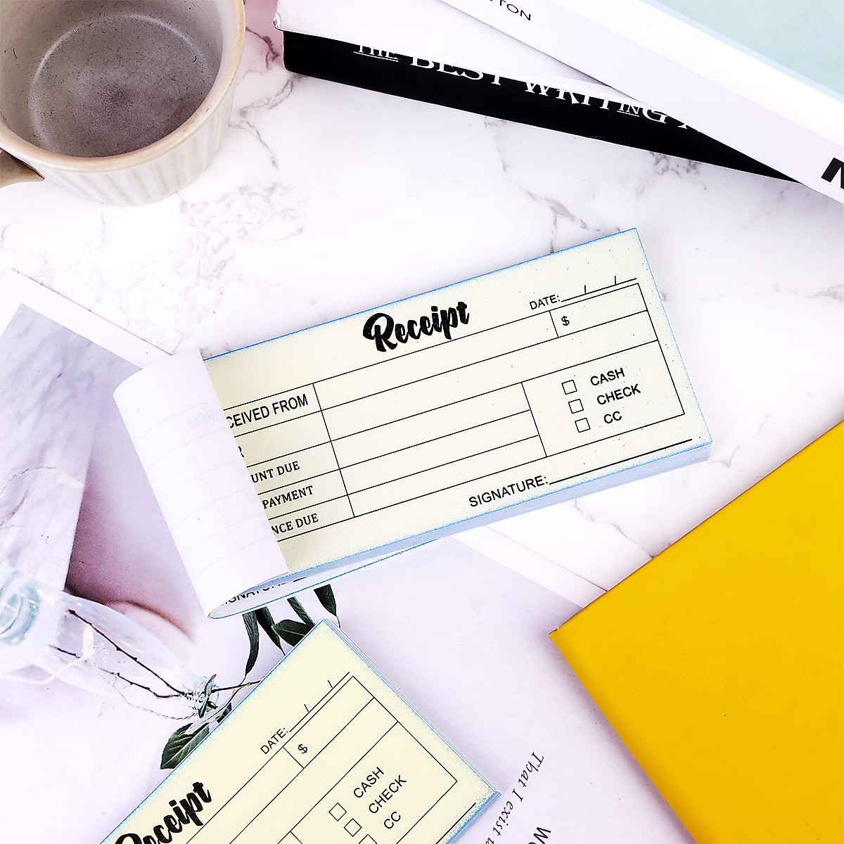 Ioffersuper 6 pcs Receipt Book,6 x 2.8 Inch, Carbon Duplicate Copies Receipt Book, Money/Rent Receipt Book, Cute Handheld Duplicate Copy Order Form for Craft Boutique Business (50 Sets per Book)