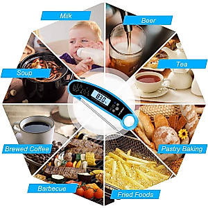 NiceGo Digital Instant Read Meat Thermometer with Probe Fast Waterproof Thermometer with Back Light and Calibration. Digital Food Thermometer for Cooking, Kitchen, Outdoor Cooking, BBQ Grill. (Blue)