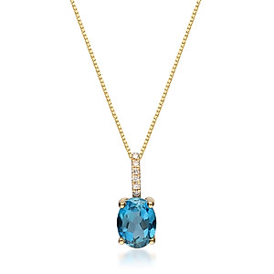 Gin & Grace women's 14K Yellow Gold Genuine Topaz Pendant With Diamonds | Ethically, Authentically & Organically Sourced (Oval) Shaped Hand-Crafted Jewelry GJ15854P-LBT White Gold