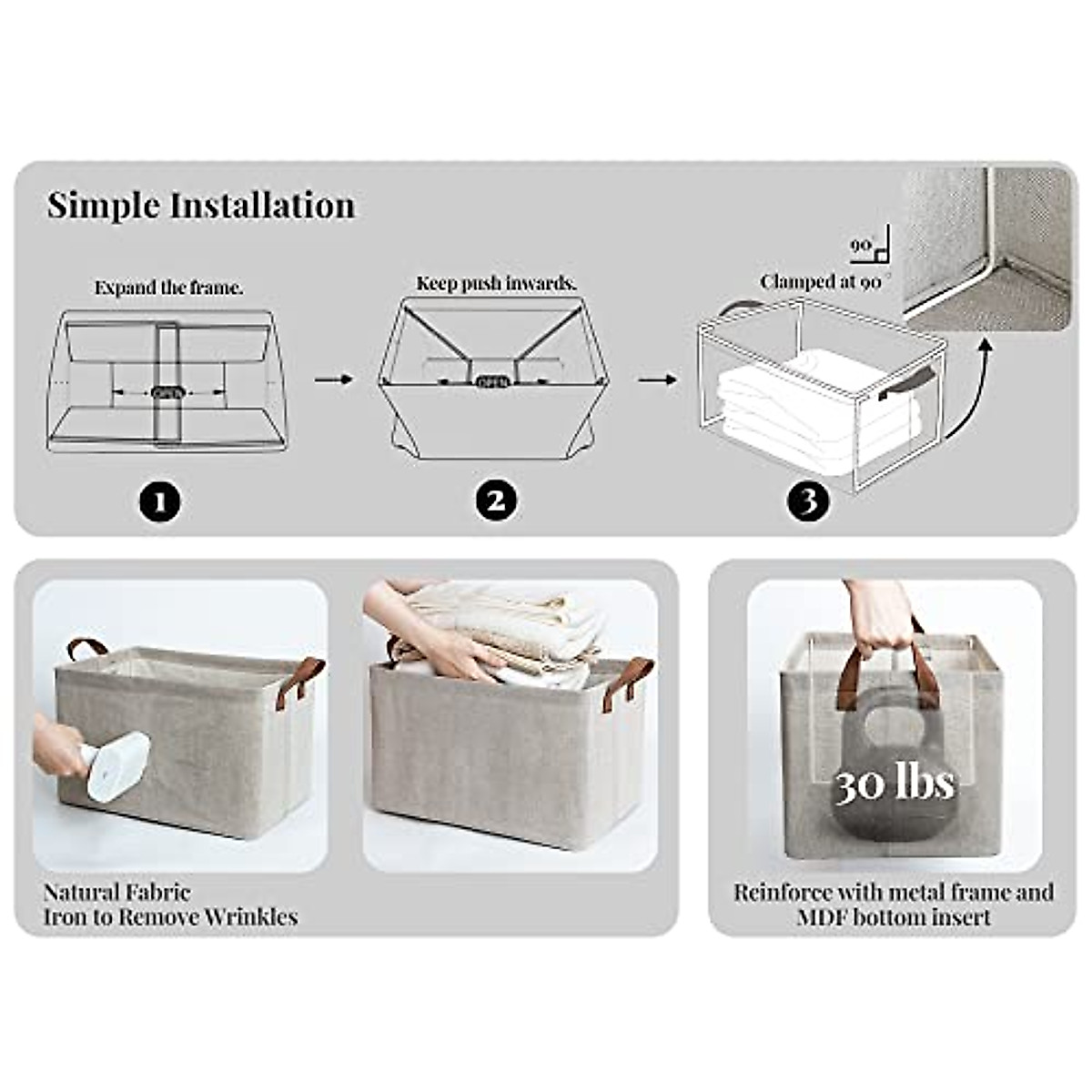 StorageWorks Storage Baskets for Shelves with Metal Frame, Canvas Storage Bins, Baby Gift Basket, Brown and Beige, 2-Pack