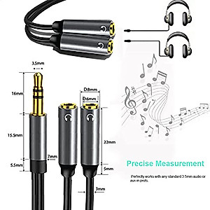 2 Pack Headset Splitter 3.5mm Stereo Audio Y Splitter Cable Male to 2 Ports 3.5mm Female Headset Splitter Adaper for Phone, PS4, Switch, Samsung