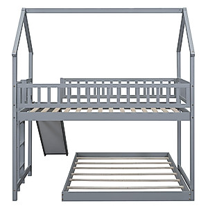 Merax Twin Over Full House Bunk Bed with Slide and Built-in Ladder