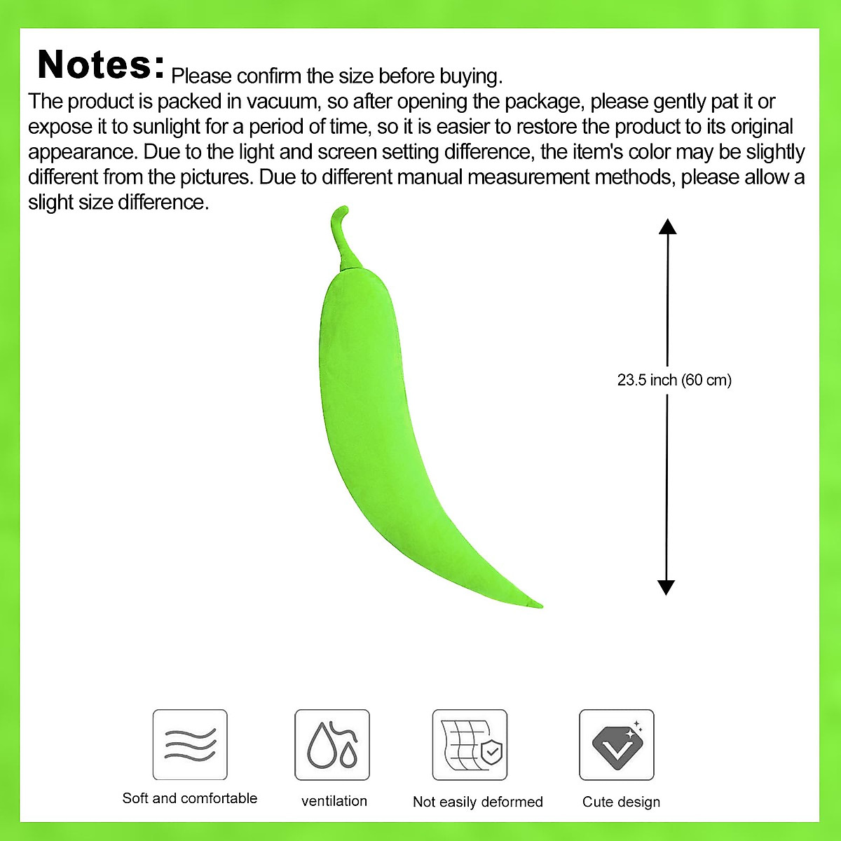 AUCOOMA 23.6" Pepper Plush Toy Stuffed Chili Pepper Pillow Soft Gifts Doll for Kid Green