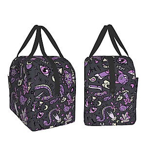 Funacola Magic Goth Spooky Gray Purple Black Lunch Box Reusable Lunch Bag Witch Insulated Meal Bags Food Container For Boys Girls Men Women Kids School Work Travel Picnic