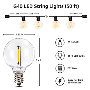 Lepro LED Outdoor String Lights for Patio, 50ft Bistro Lights with 26 Shatterproof G40 Globe Edison Bulbs, Waterproof Café Lights, Backyard Hanging Lights for Deck, Pergola, Porch, Garden, Gazebo