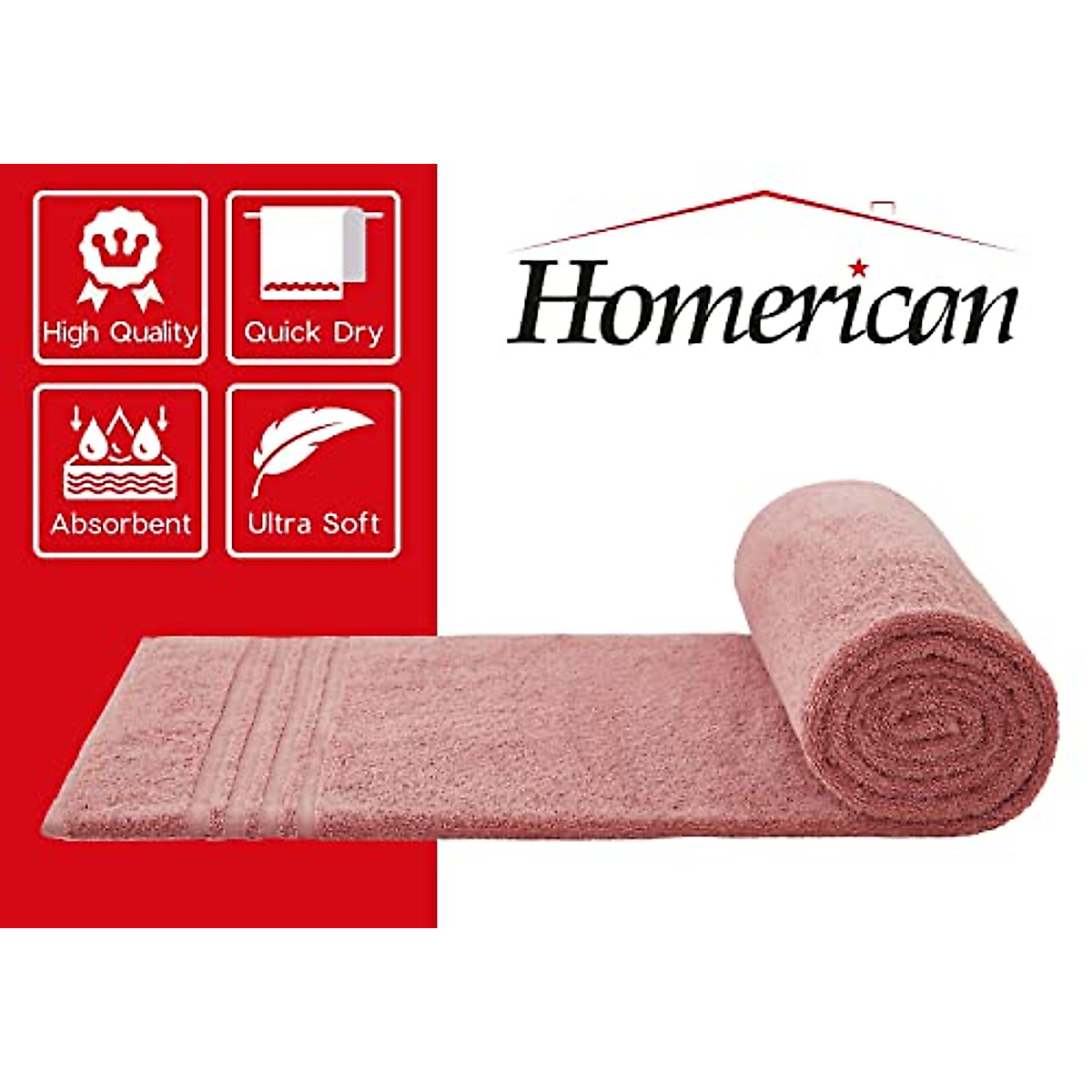 HOMERICAN Oversized Bath Towels Extra Large - Fluffy & Soft Oversized Turkish Bath Sheet - Quick Dry, Absorbent & Machine-Washable Cotton Towels for Bathroom, Hotel or Spa - 40x80, 600 GSM Terracotta