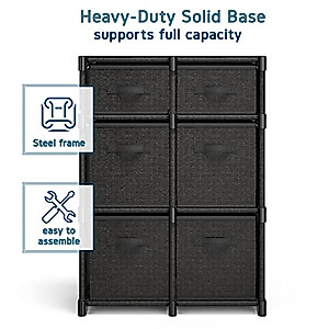 6 Cube Storage Organizer, Black Storage Cubes Organizer Shelves, Sturdy Cubbies Storage Shelves with Cube Storage Organizer Bins, DIY Cube Shelf Organizer for Bedroom, Playroom, Office, & Dorm