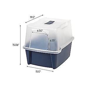 IRIS USA Large Hooded Cat Litter Box with Front Door Flap and Scoop, Enclosed Kitty Litter Tray with Entry Gate for Privacy and Keeping Litter Inside, Navy