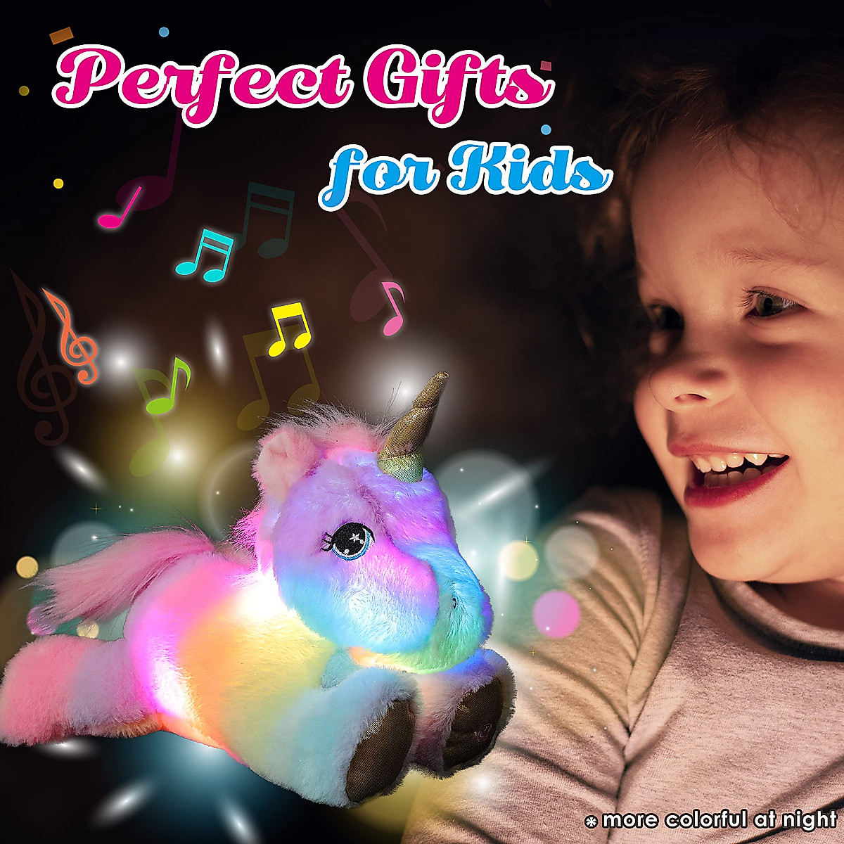 Cuteoy Musical Plush Unicorn Stuffed Animal Glowing LED Light-up Nightlight Toys Singing Lullabies Birthday Christmas Plushies Gifts for Kids Boys Girls,13"
