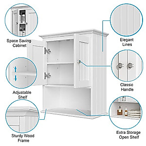 Treocho Wood Wall Cabinet, Bathroom Medicine Cabinet Storage with Doors and Adjustable Shelf, Rustic Cabinet Wall Mounted for Bathroom, Livingroom, Kitchen, Cupboard, White