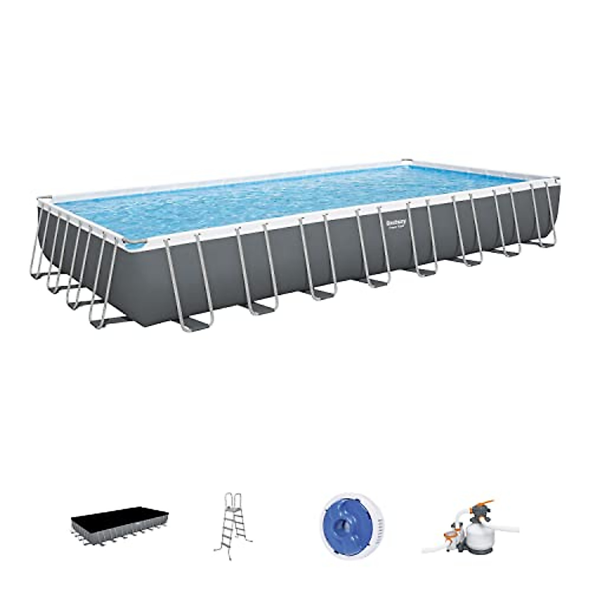 Bestway Power Steel 31' 4" x 16' x 52" Rectangular Metal Frame Above Ground Swimming Pool Set with 2,200 GPH Filter Pump, Ladder, and Pool Cover