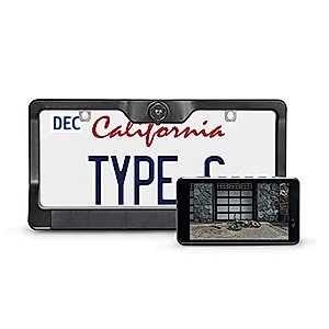 Type S License Plate Frame HD Wireless Backup Camera, 5" Monitor with Motion Activation, Solar Charging, no Hardwire, 160° Wide Rear View with Night Vision, Portable Cam for Truck, Car, SUV, RV