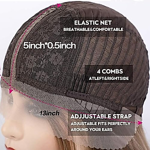 EMMOR Long Ombre Blonde Lace Front Wig for Women,25 Inch Natural Wavy Daily Hair Synthetic Lace Wigs Middle Part,Hand Tied/Longlife/Lightweight