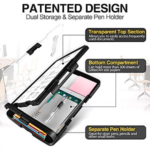 Sooez Clearview Clipboard with 2 Storage, Heavy Duty Clip Boards 8.5x11 with Storage, Dry Erase Coach Clipboard with Pen Holder & Real Hinge, High Capacity Plastic Clipboard Case with Low Profile Clip