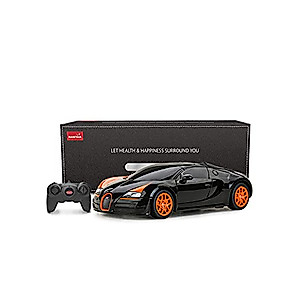 RASTAR RC Car | 1:24 Bugatti Veyron 16.4 Grand Sport Vitesse Radio Remote Control Racing Toy Car Model Vehicle, Black/Orange
