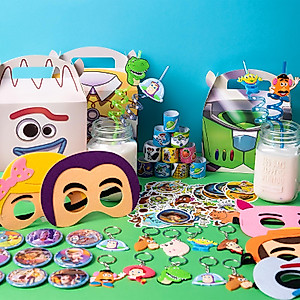 OrVag Birthday Party Supplies,110Pcs Party Favors,Include 10 Circles,10 Pattern Decorations,10 Key Chains,10 Masks,10 Gift Bags,10 Straws and 50 Stickers,Best For the Goodie Bags for Party