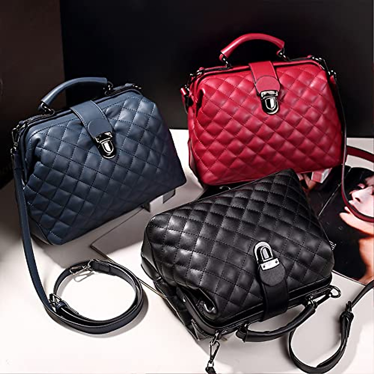 KKP Medium Lingge Versatile Artificial Leather Handbag Women's Shoulder Bag Fashion Women's Bag-black