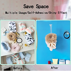 8 Pcs Adhesive Scrunchie Holder Hair Tie Organizer - Waterproof Hair Accessory Holder Girls Acrylic Jewelry Hooks Clear Glitter Organizer Display Stand for Girls Hairband Accessories Storage