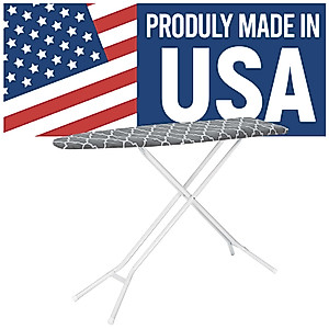 Tidy Zebra Compact Ironing Board Full Size MADE IN THE USA – 4 LEG Extra Durable & Sturdy Ironing Boards with Thick Iron Board Cover – Foldable Ironing Board for Easy Storage Height Adjustable (13x53)