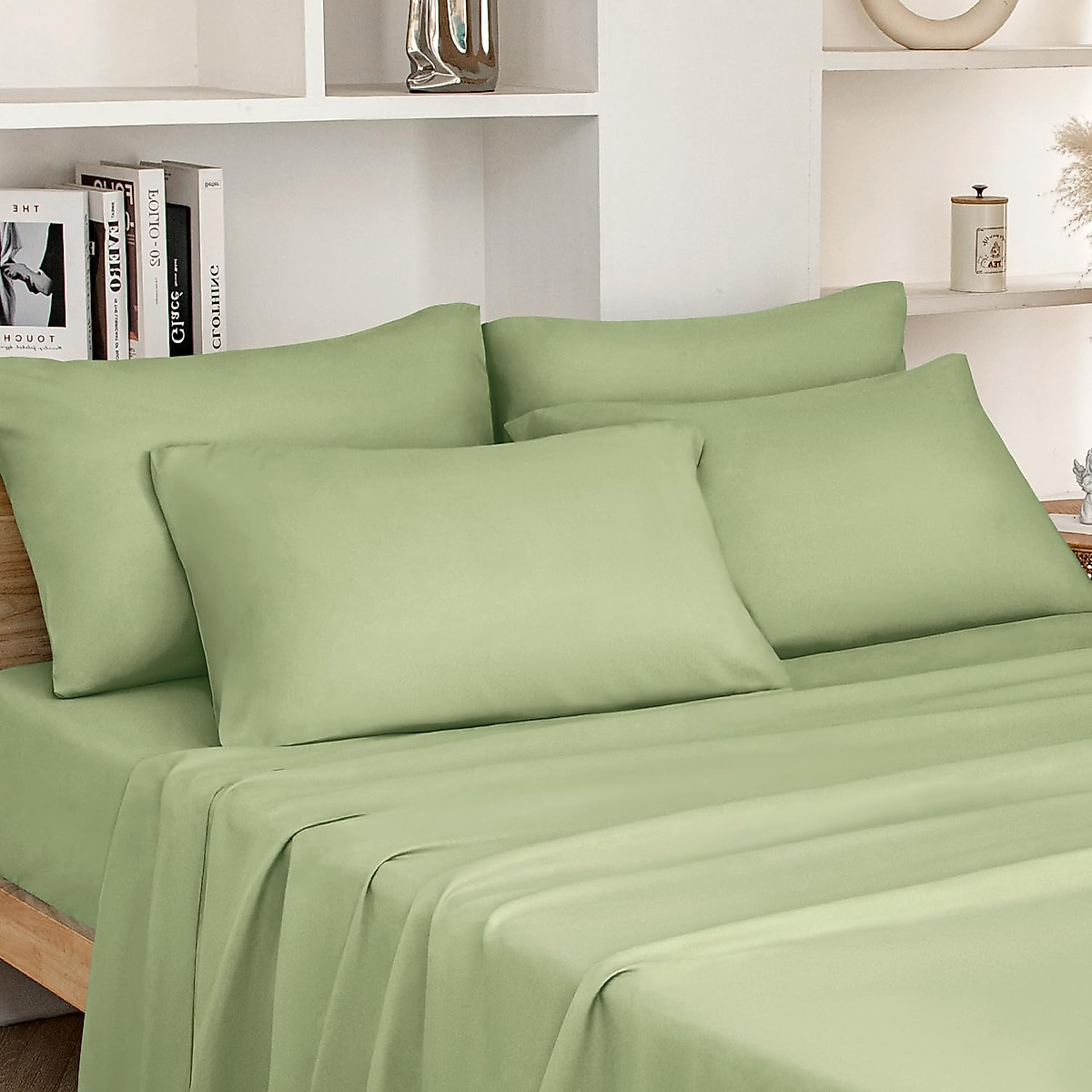 HOMEIDEAS Full Size Bed Sheets - 6 Piece Set (Sage Green) - Extra Soft Brushed Microfiber 1800 Bedding Sheets, Deep Pocket, Wrinkle & Fade Free